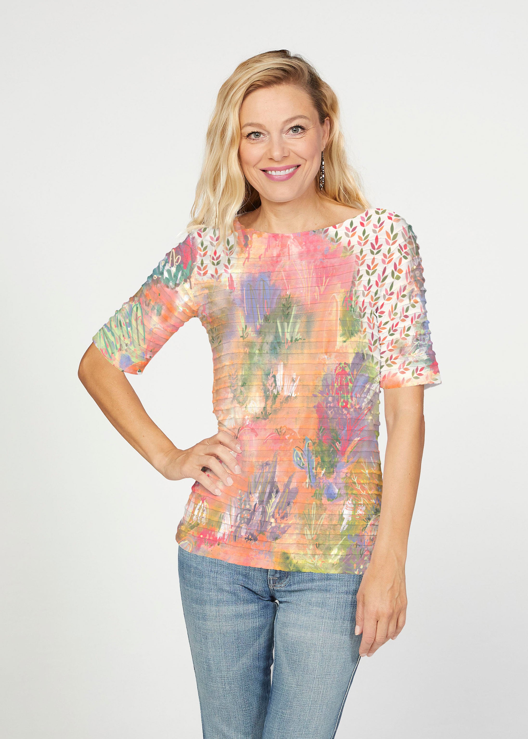 Warm Desert Vibes (17248) ~ Banded Elbow Sleeve Boat Neck Top – Whimsy Rose