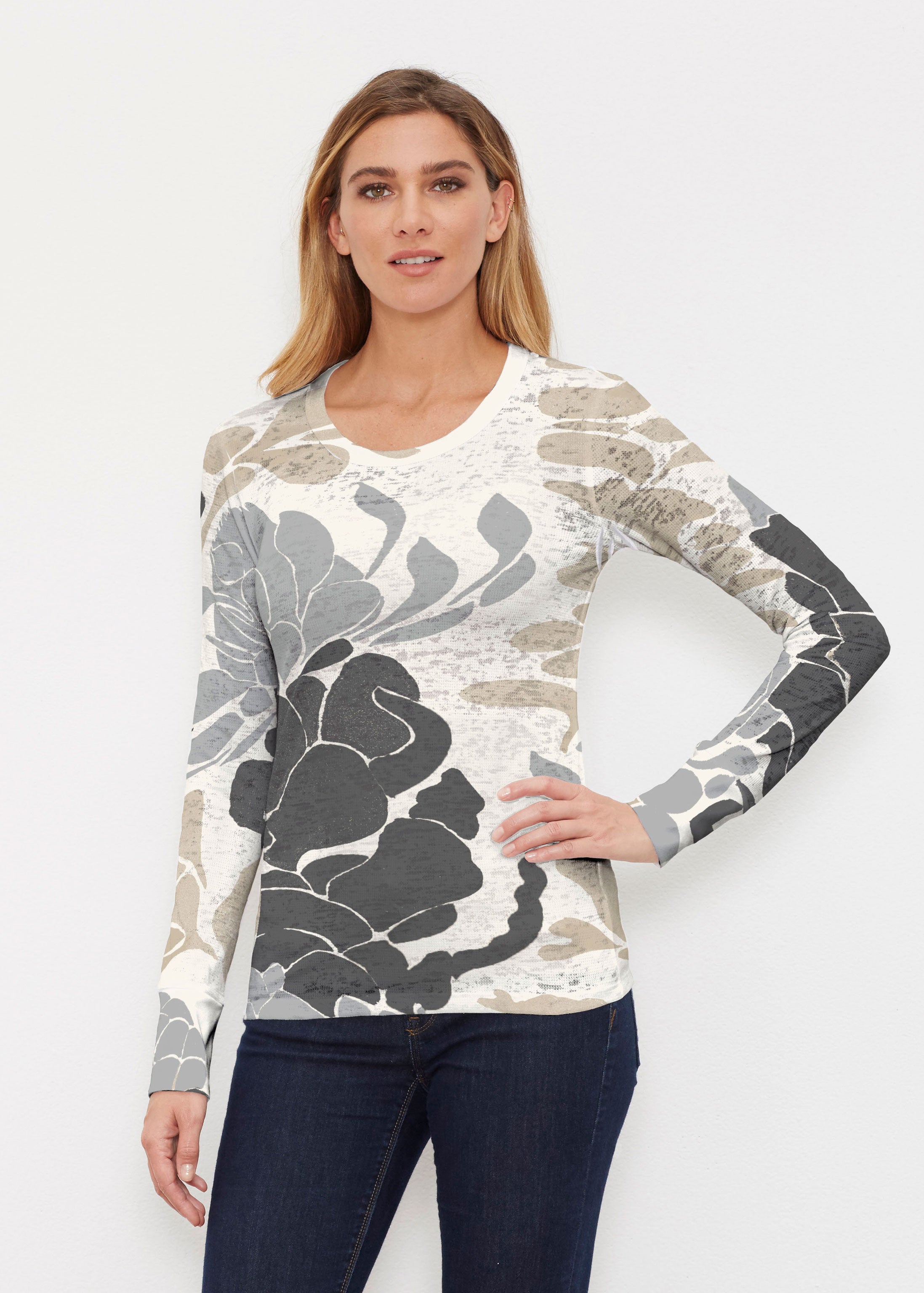 Lotus Grey (23057) ~ Thermal Long Sleeve Crew Shirt – Whimsy Rose