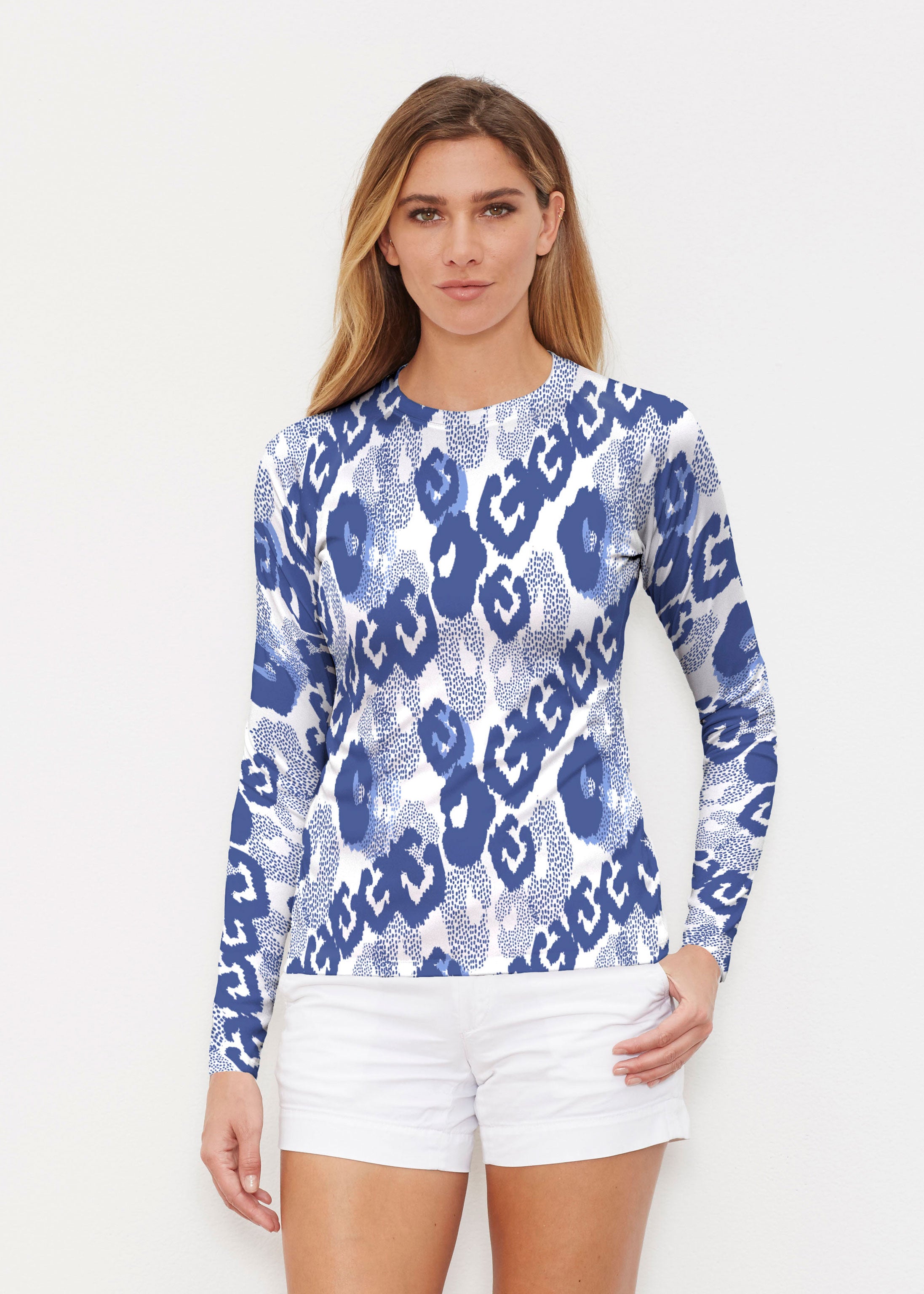 Royal Blue Ikat (7808) ~ Long Sleeve Rash Guard – Whimsy Rose