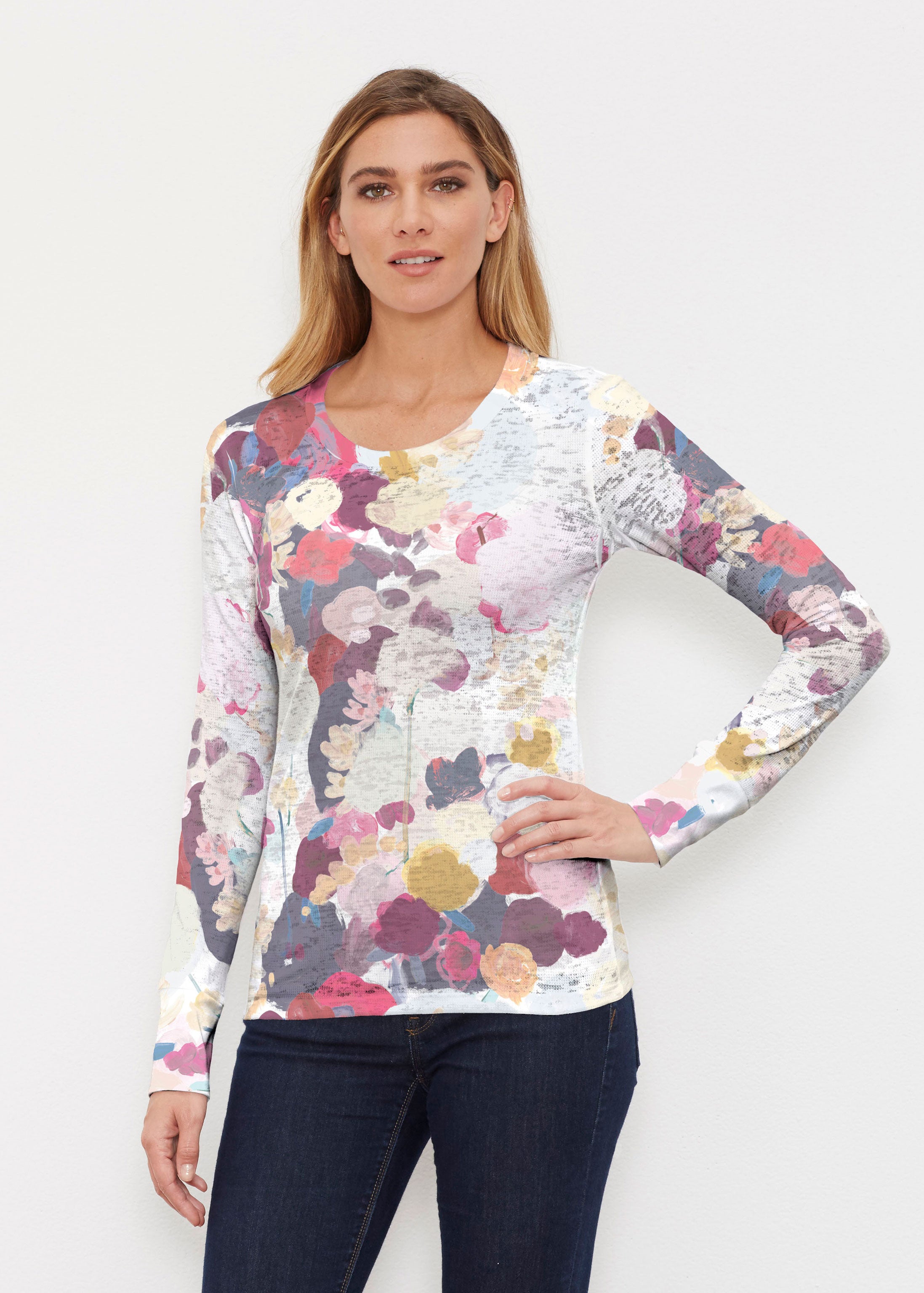 Colorful Poms (8063) ~ Thermal Long Sleeve Crew Shirt – Whimsy Rose