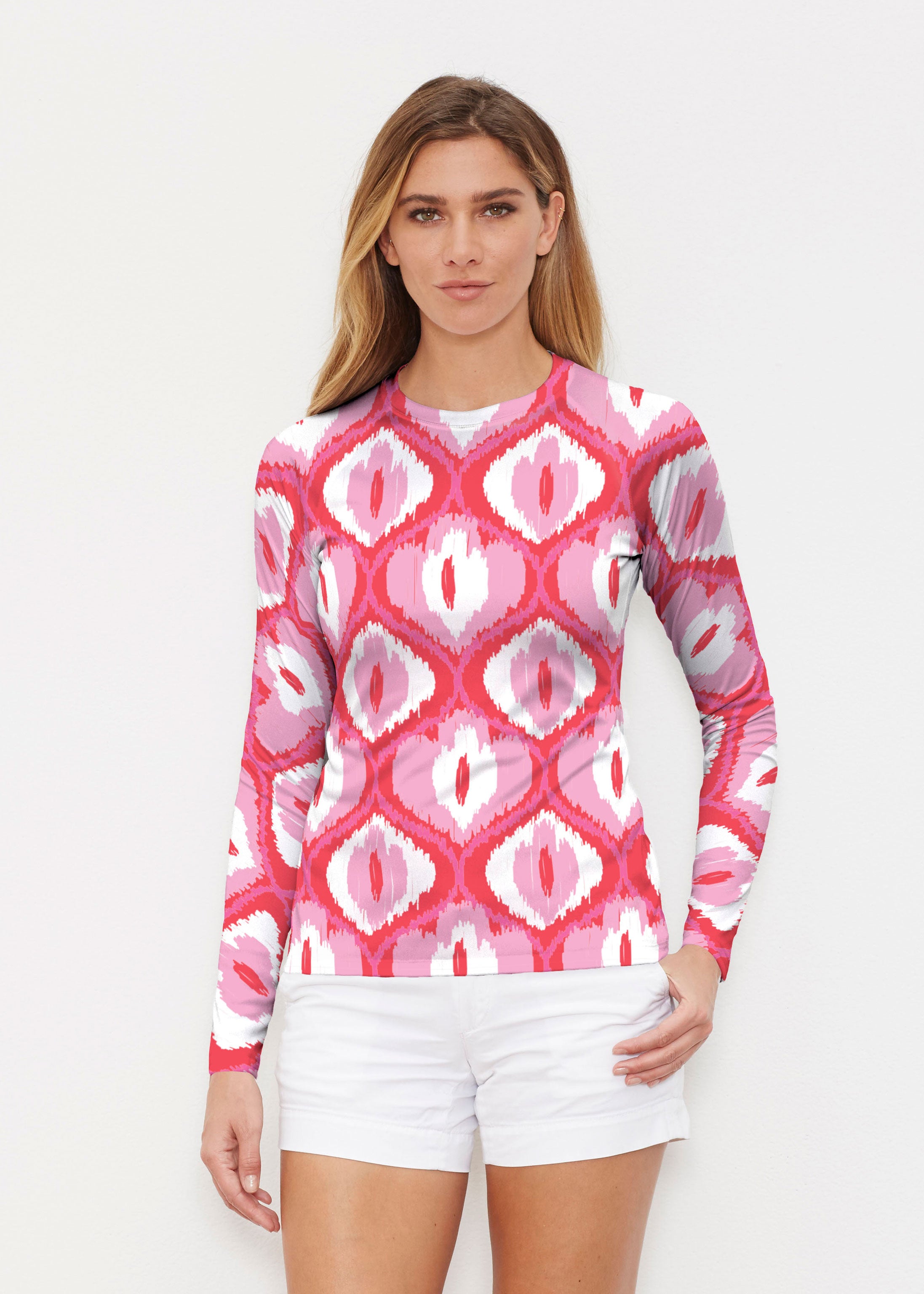 Ikat Buds Red/Pink (8096) ~ Long Sleeve Rash Guard – Whimsy Rose